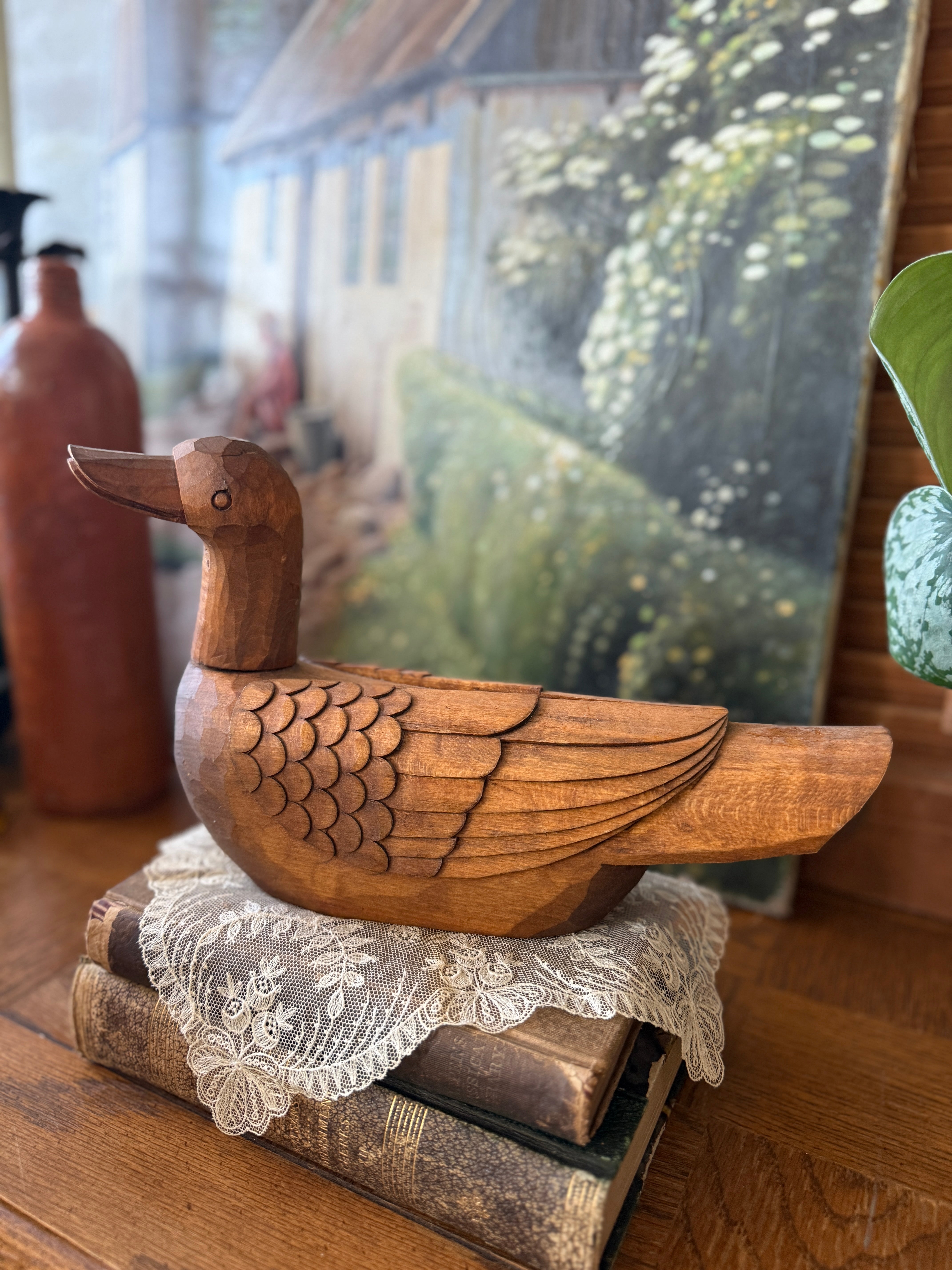 Hand carved Wooden Duck – Finches & Ferns