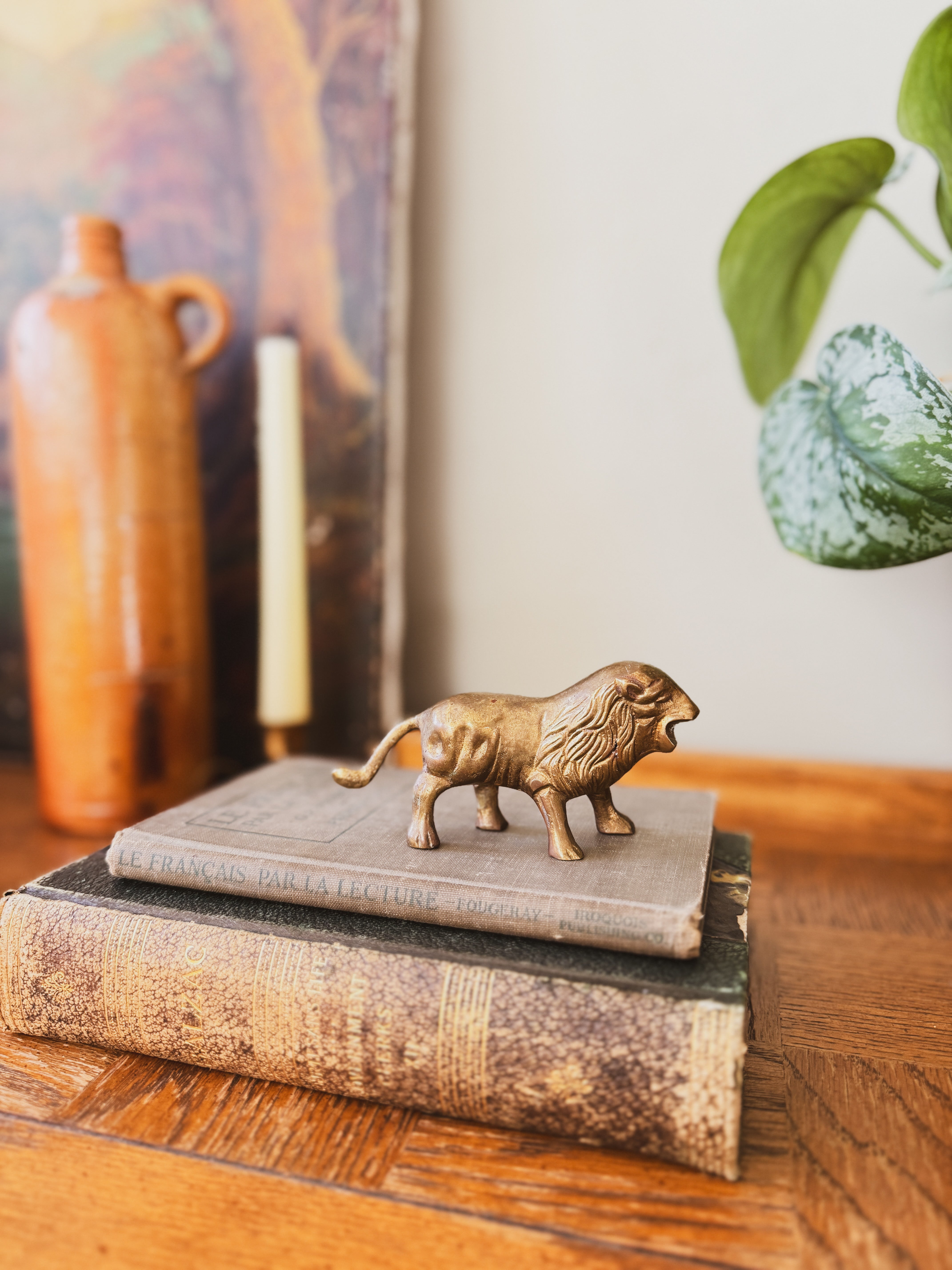 Small vintage brass lion – Finches & Ferns